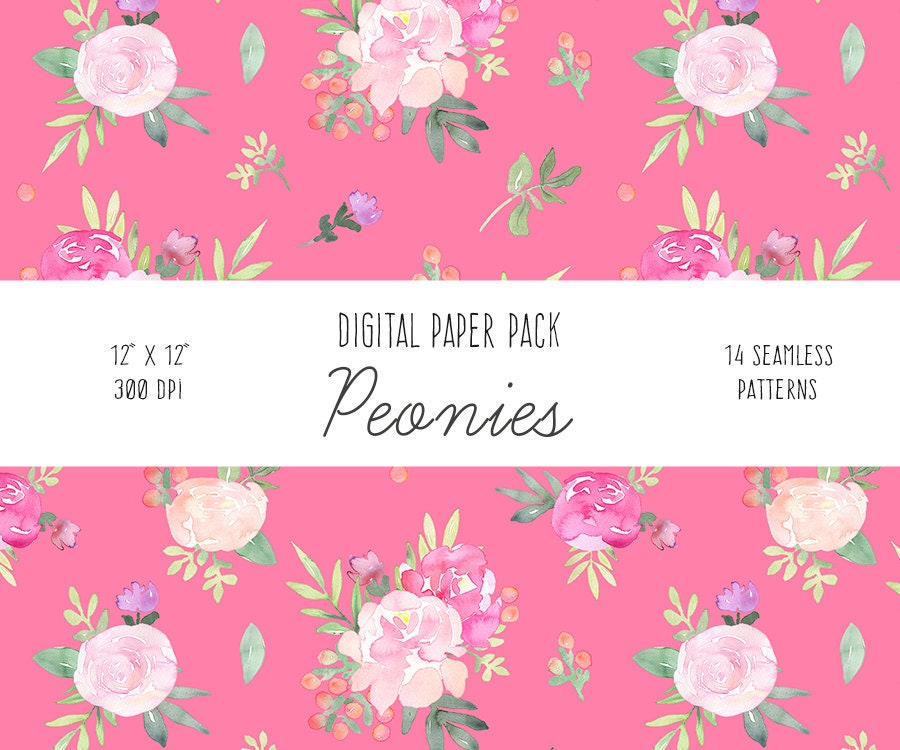 Peonies Digital Paper Floral Paper Pack Flower Seamless - Etsy