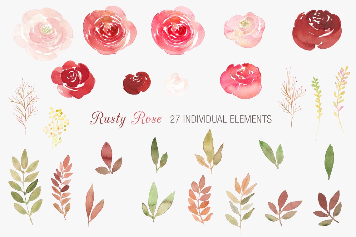 Autumn Clipart Bundle Watercolor Roses Clip Art Bundle - Etsy