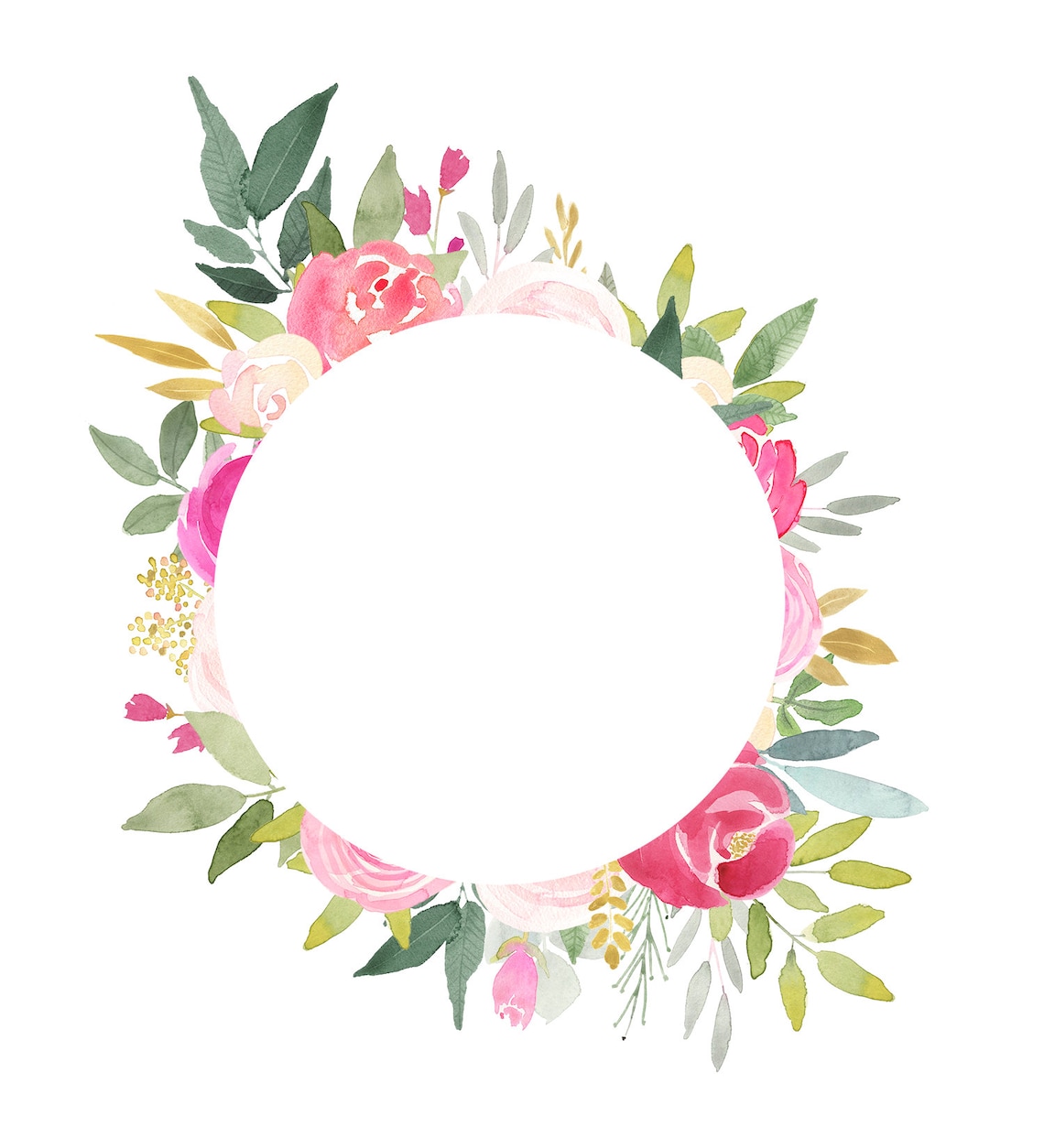 Pink Rose and Gold Watercolor Floral Frames - for Pre-made Invitations ...