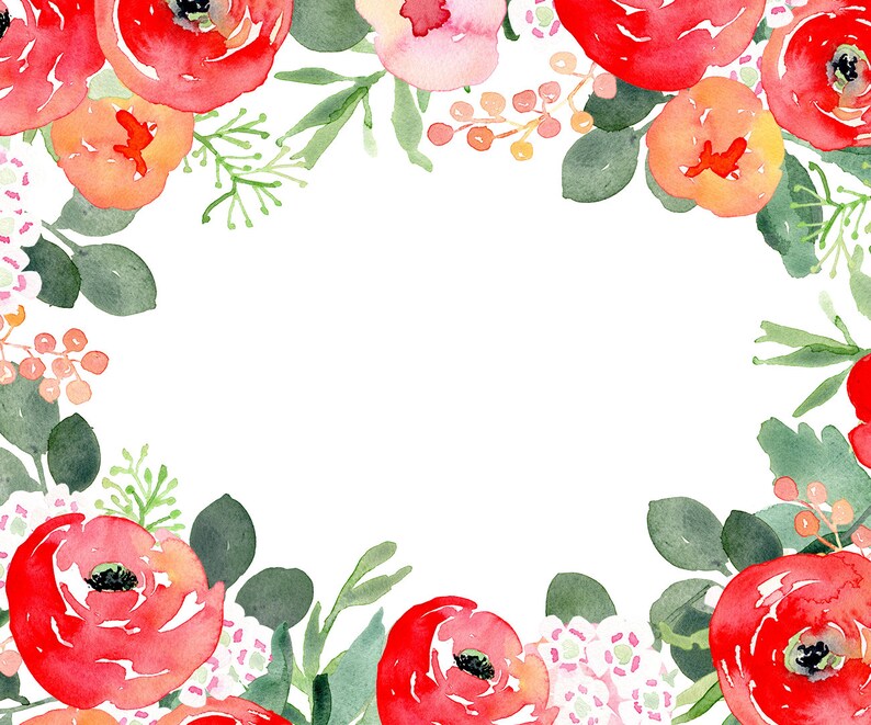 Winter Red Flower Clipart Frames Floral Frames Clipart | Etsy