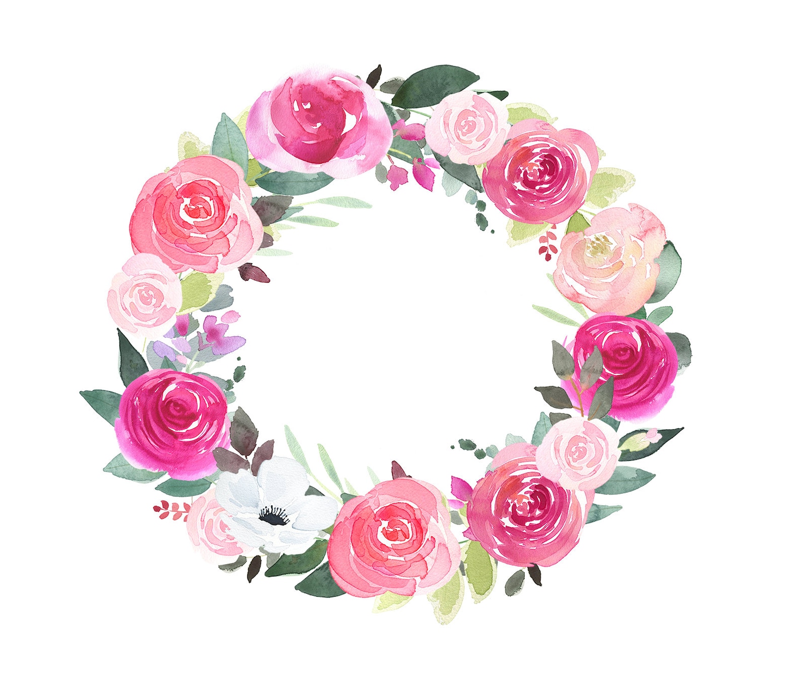 Watercolor Wreath Clipart Ruby Red and Pink Floral Clip Art | Etsy