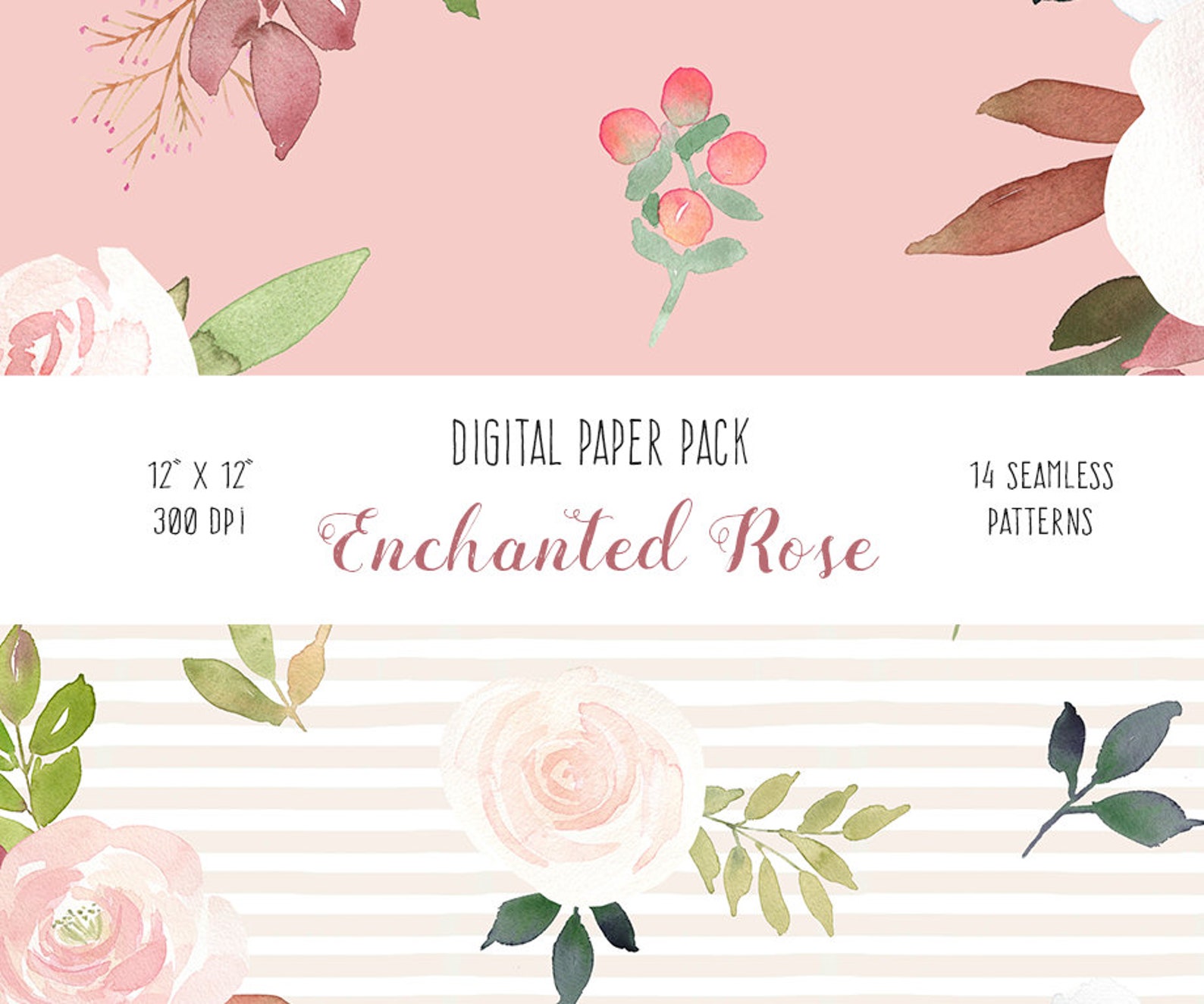 Digital Paper Pack - Enchanted Rose1, Browns, Pinks, Grey, Roses ...