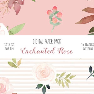 Digital Paper Pack - Enchanted Rose1, Browns, Pinks, Grey, Roses ...