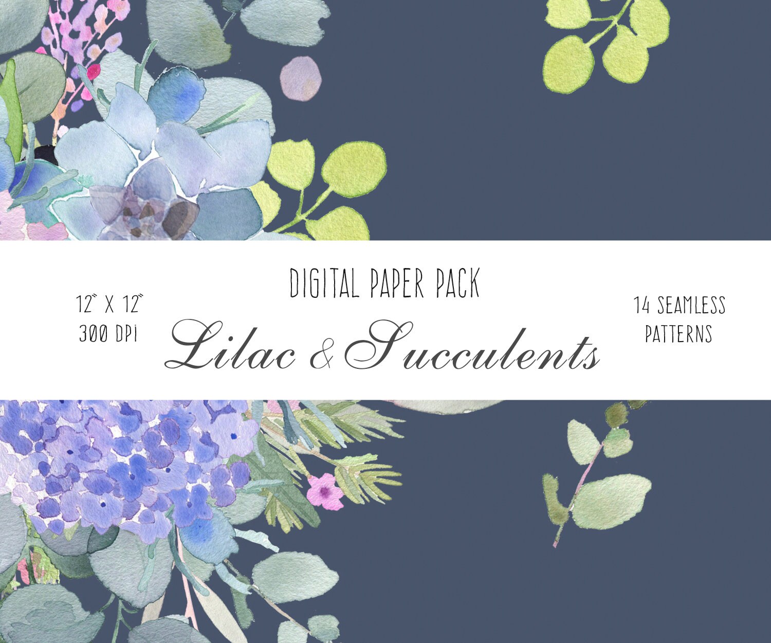 Digital Paper Pack Watercolor Lilac & Succulents Digital | Etsy