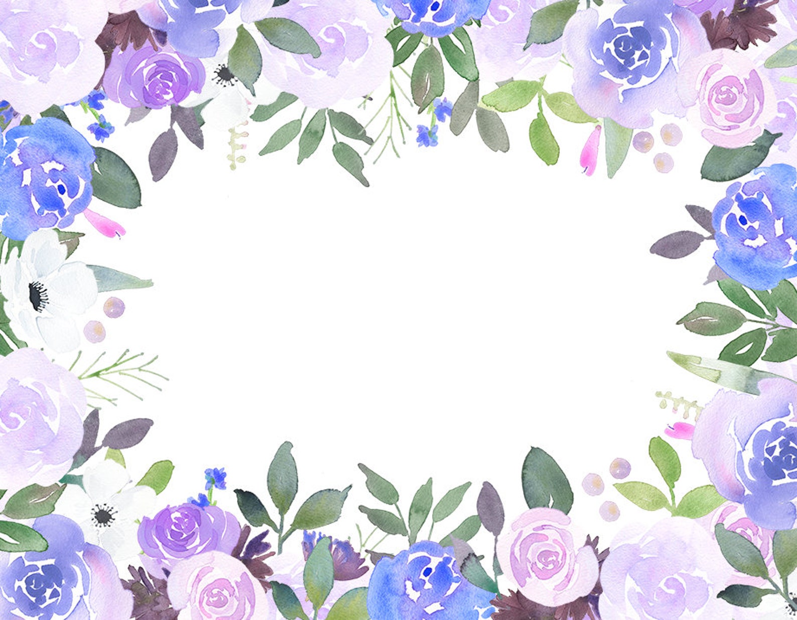Rosa violeta acuarela clip art marcos de flores bordes - Etsy México