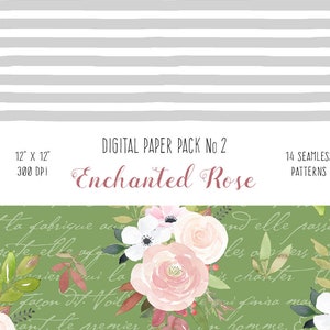 Seamless Digital Paper, Floral Pattern, Roses Anemones, Enchanted Rose ...