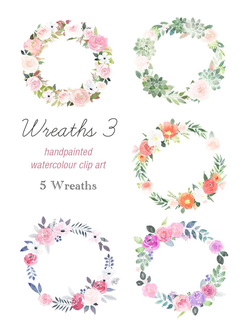 5 Floral Wreaths Wreath Clipart Roses Clip Art Wedding | Etsy