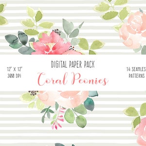 Peonies Digital Floral Paper - Peony Flower Seamless Pattern, Screen ...