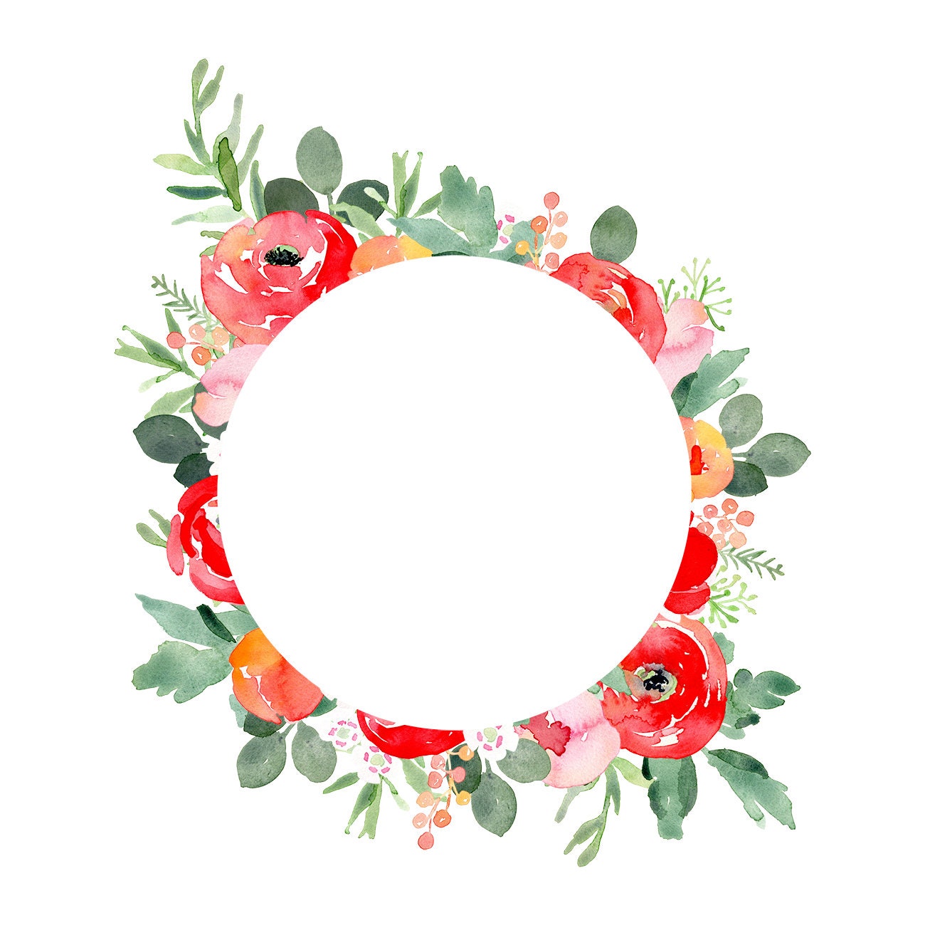 Winter Red Flower Clipart Frames Floral Frames Clipart | Etsy