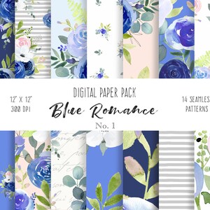 Floral Paper Digital Download - Watercolour Navy and Blush Flower ...