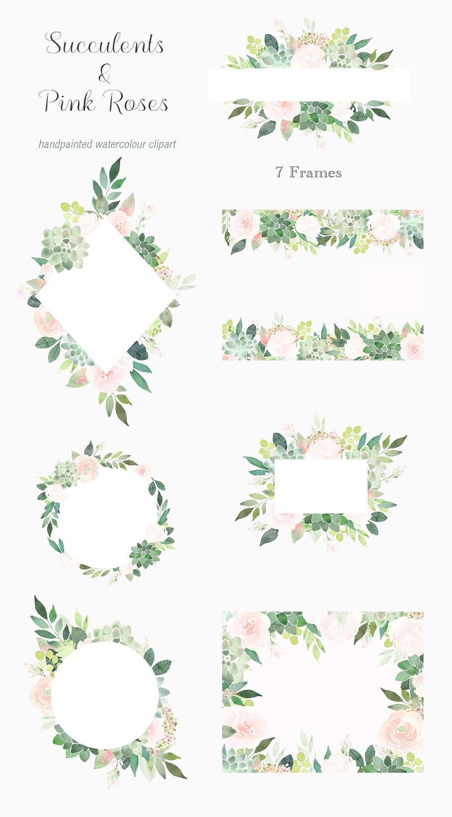 Succulents Clipart Bundle Succulents and Pink Rose Clipart | Etsy