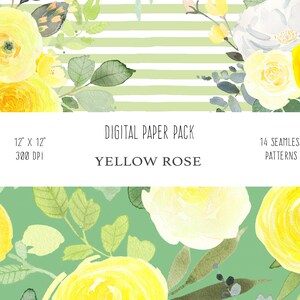 Digital Paper, Floral Digital Paper, Yellow Rose Repeat Patterns ...