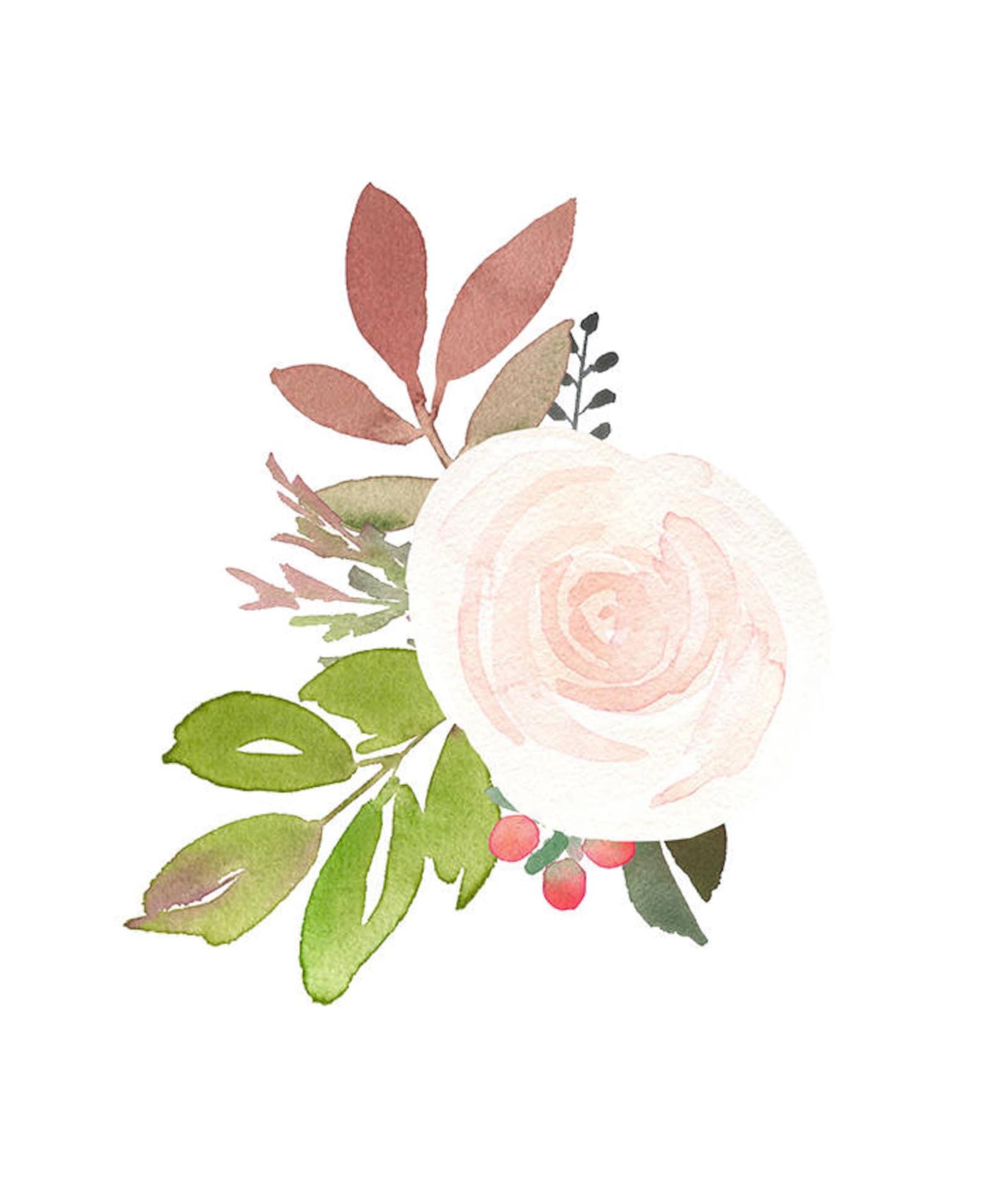 Boho Floral Clipart Autumnal Rose Watercolor Clip Art - Etsy