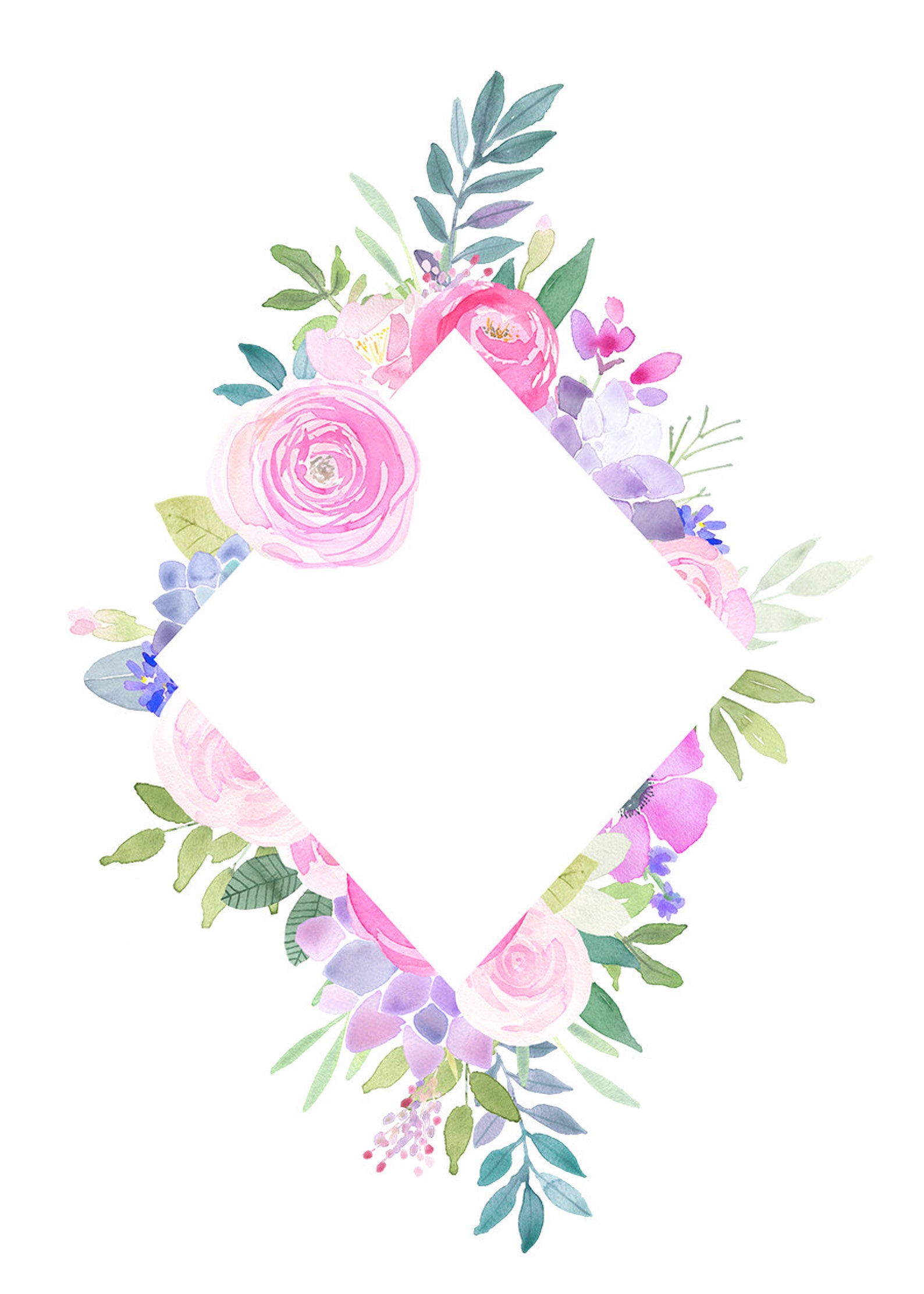 Watercolor Floral Clipart Flower Frame Clip Art Succulents | Etsy