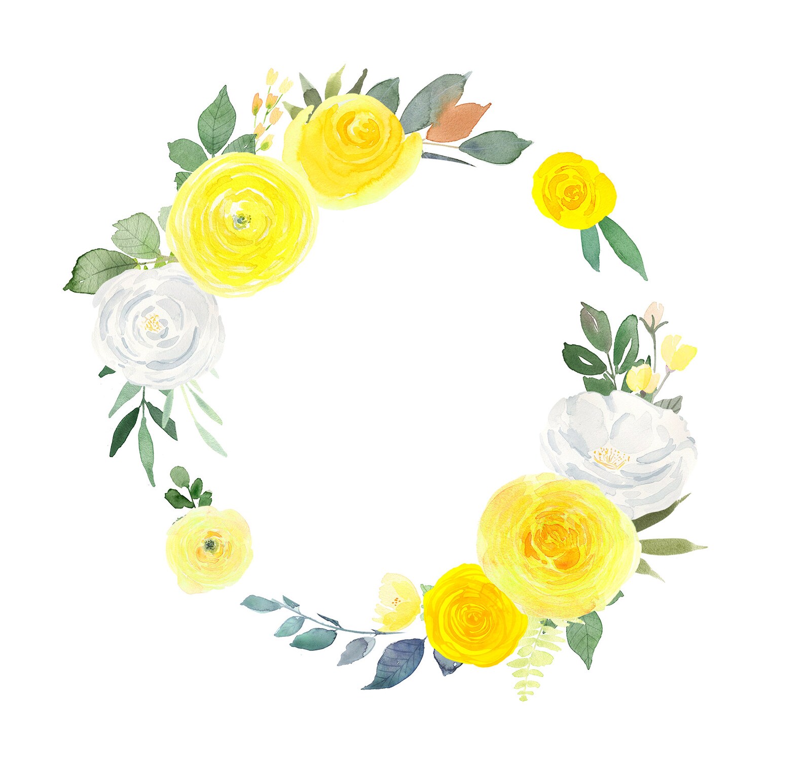 Yellow Rose Clip Art - Watercolor Floral Frames for DIY Weddings, Baby ...
