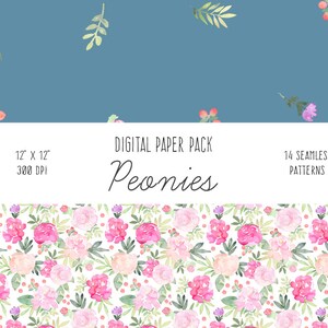 Peonies Digital Paper - Floral Paper Pack, Flower Seamless Pattern ...