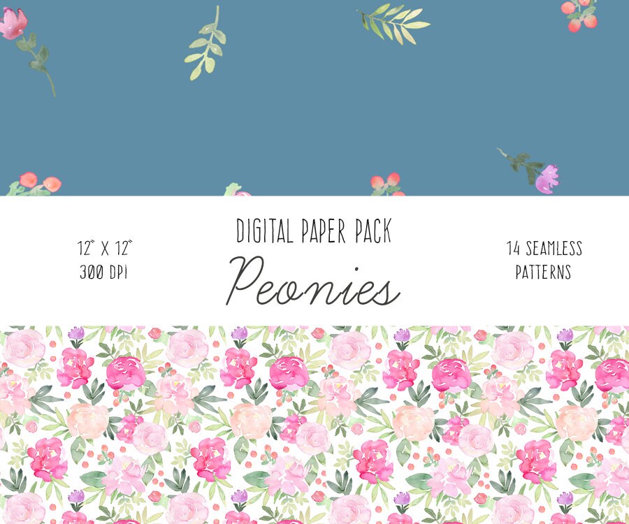 Peonies Digital Paper Floral Paper Pack Flower Seamless - Etsy