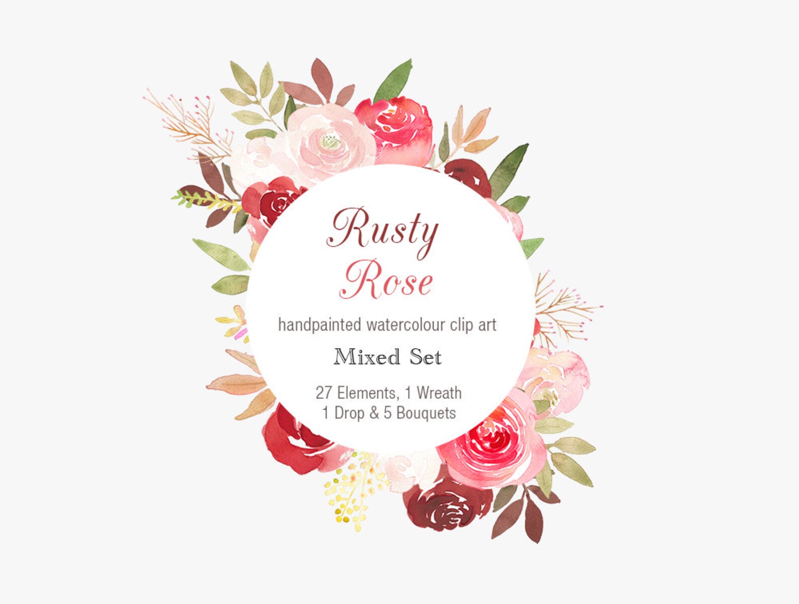 Hand Painted Floral Clipart Rusty Roses Autumn Flowers | Etsy