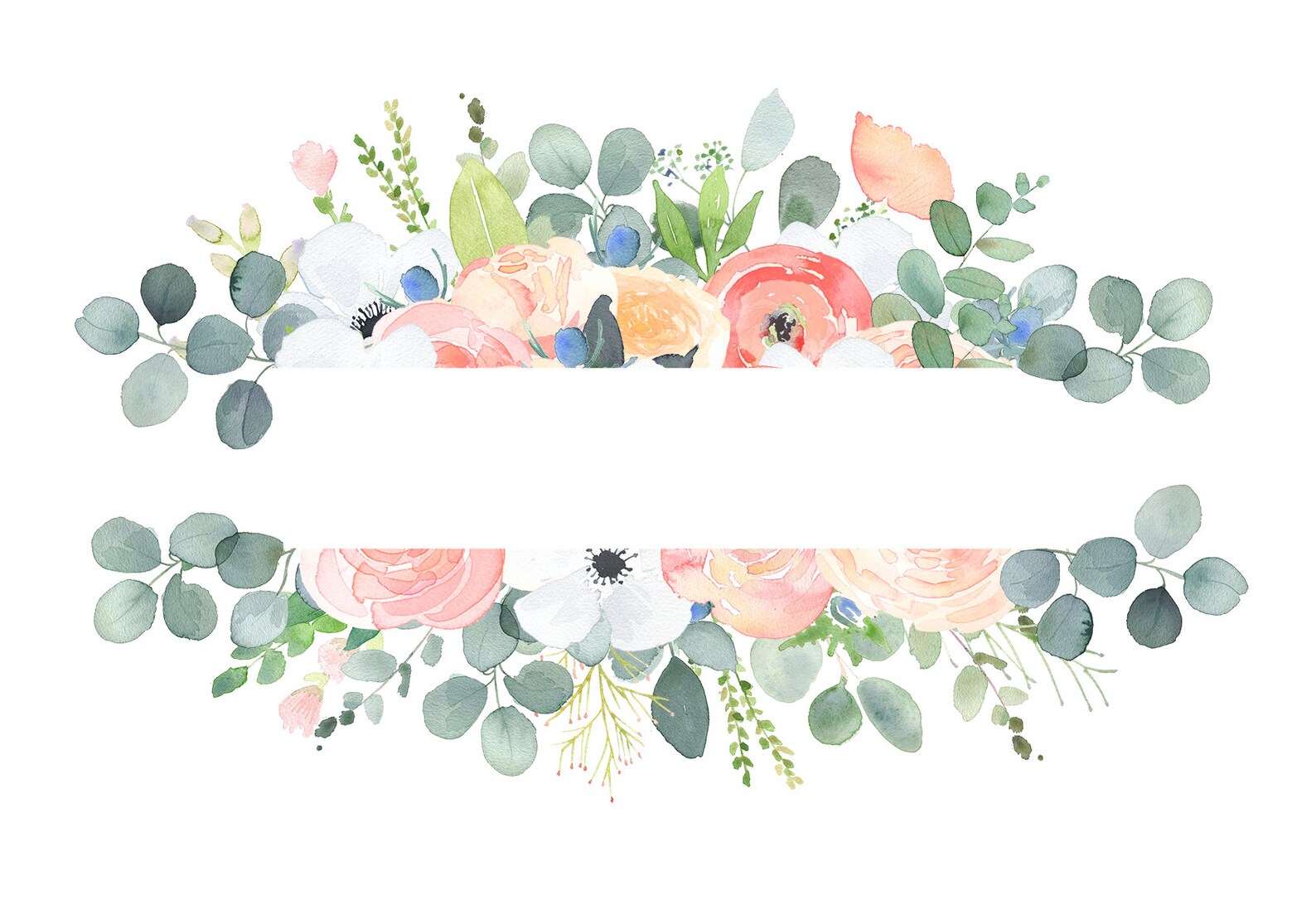 Peach Pink Rose Floral Frames Watercolor Clipart - Wedding Invitations ...