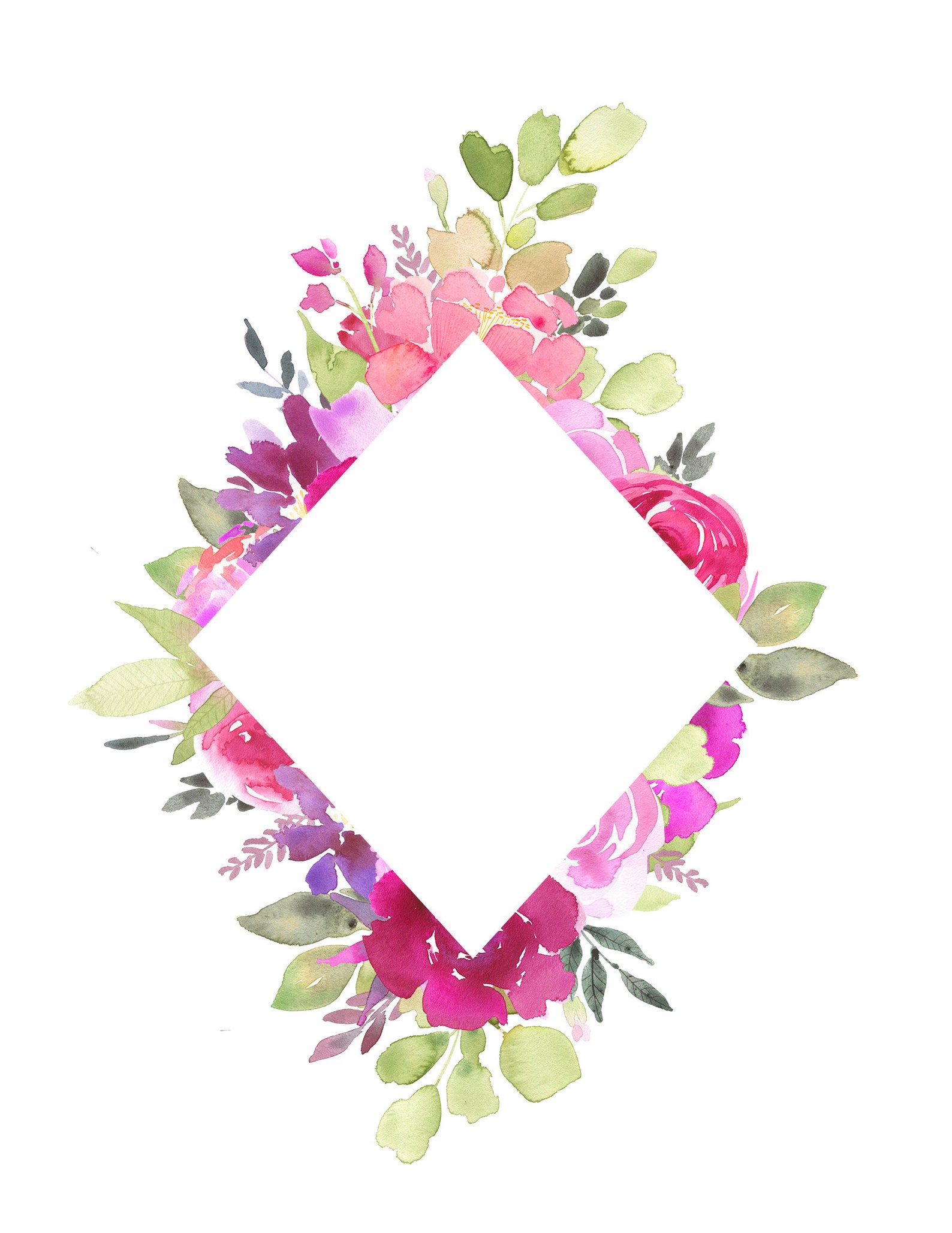 Pink Flower Watercolor Clipart Frames - Floral Clipart Borders ...