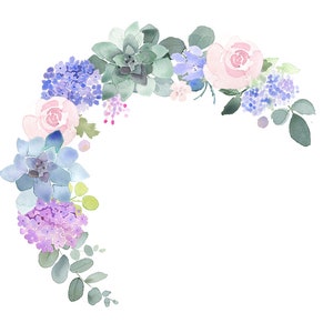 Watercolor Clip Art Floral Wreath - Pink and Lilac Roses With ...