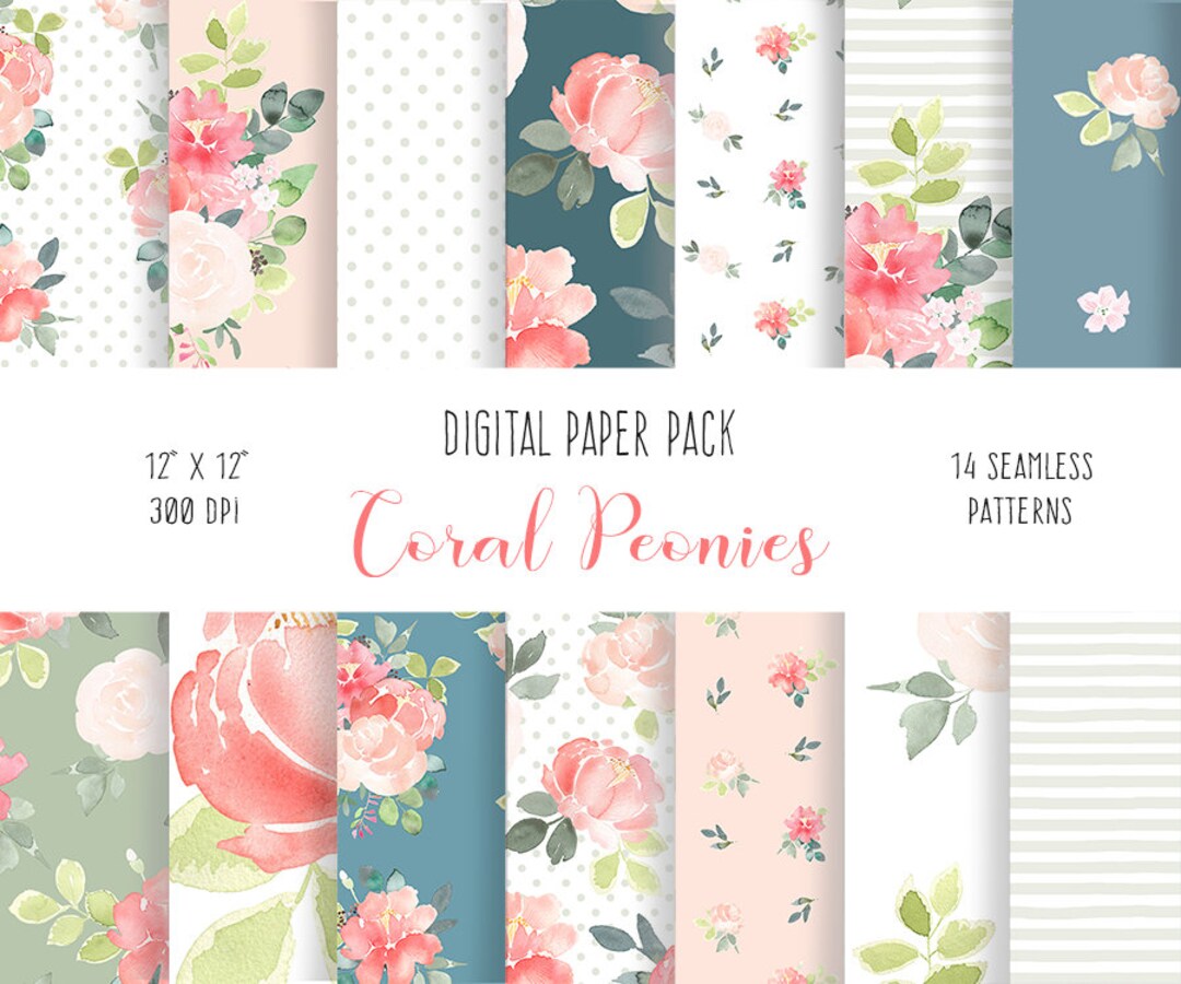 Peonies Digital Floral Paper - Peony Flower Seamless Pattern, Screen ...