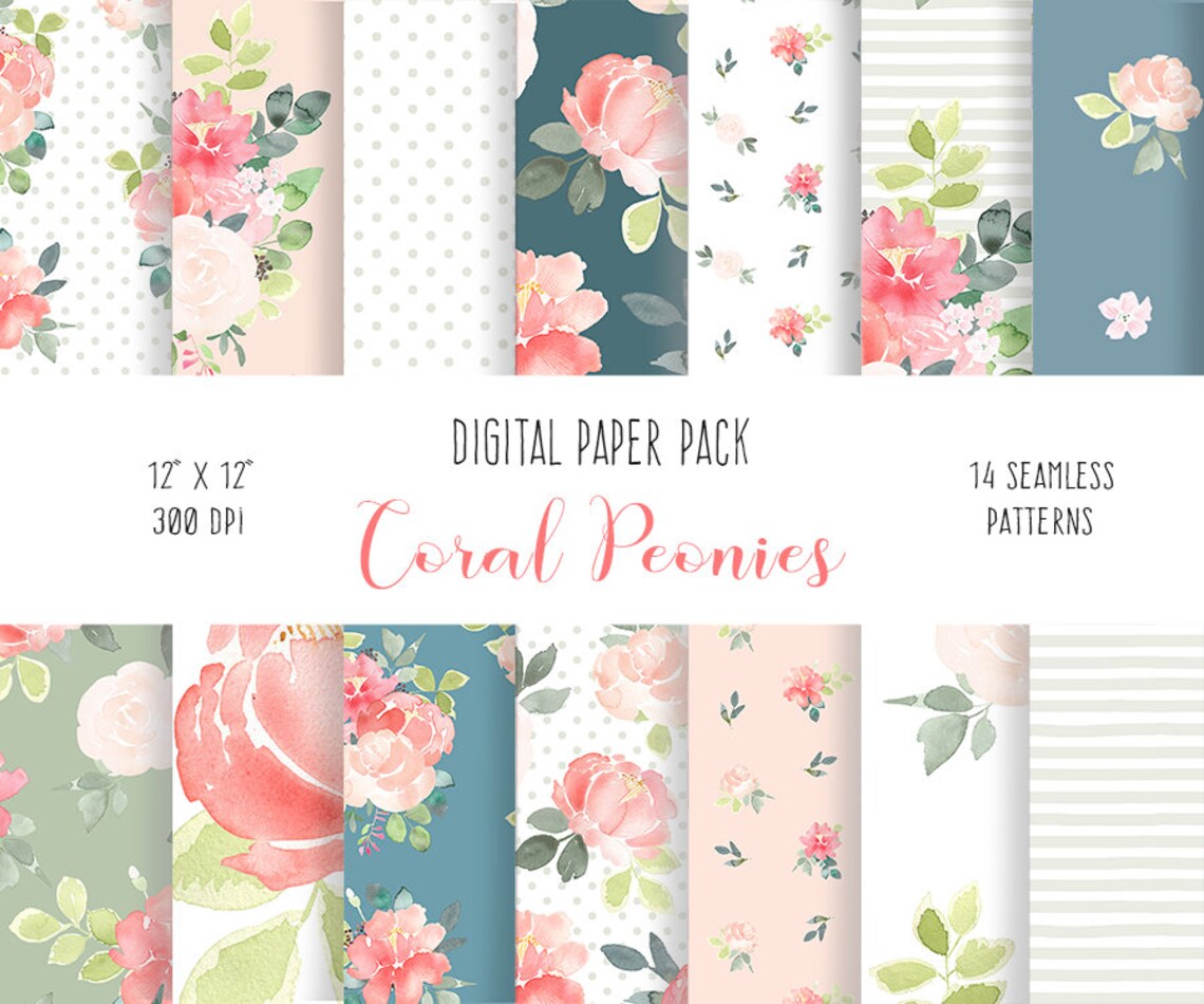 Peonies Digital Floral Paper Peony Flower Seamless Pattern - Etsy
