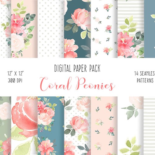 Peonies Digital Floral Paper Peony Flower Seamless Pattern - Etsy