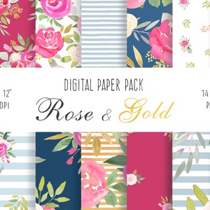 Clipart Floral Bundle - Gold and Rose Watercolor Clipart Pack ...