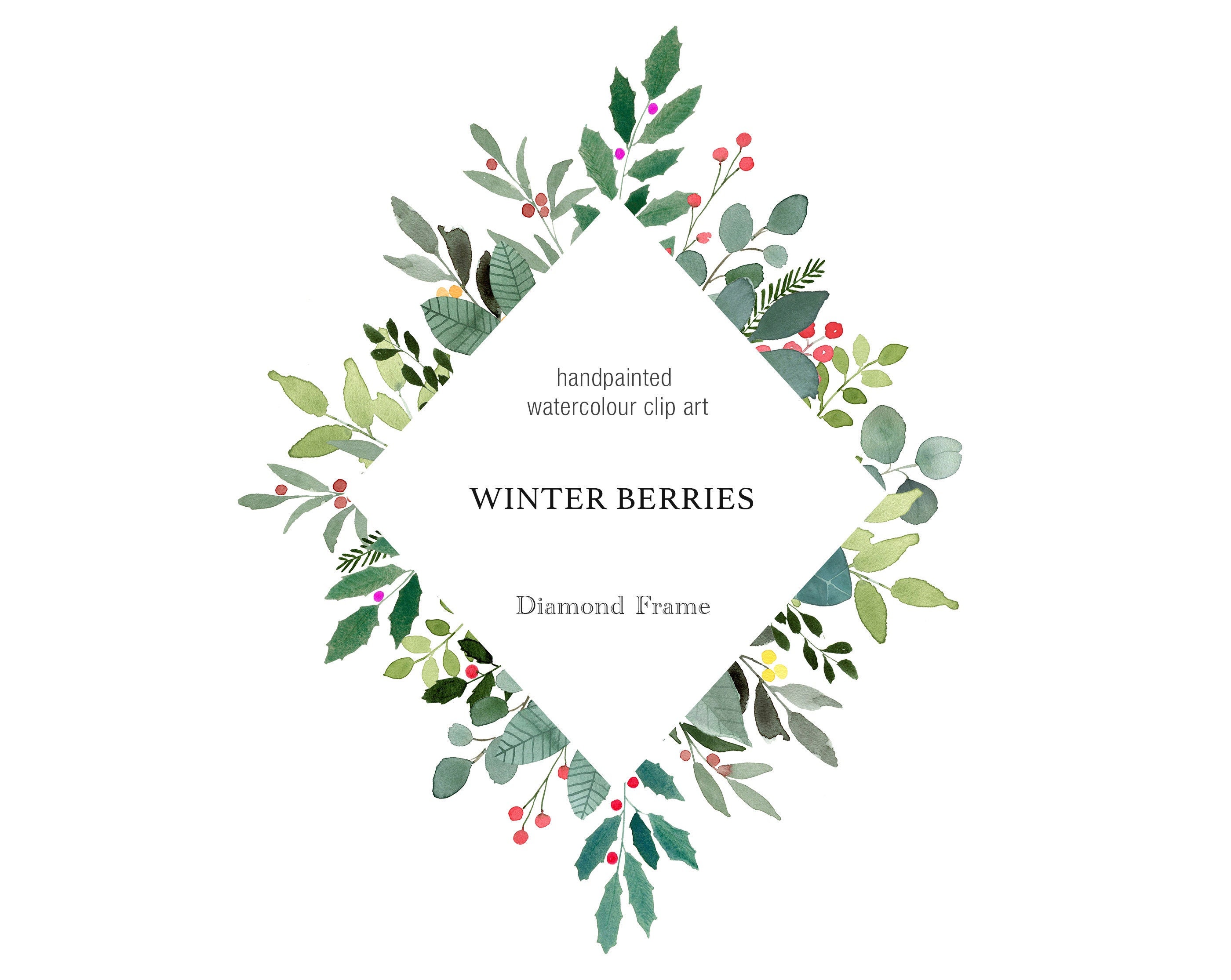 Winter Berries Clip Art - Festive Foliage Floral Frame, Christmas ...