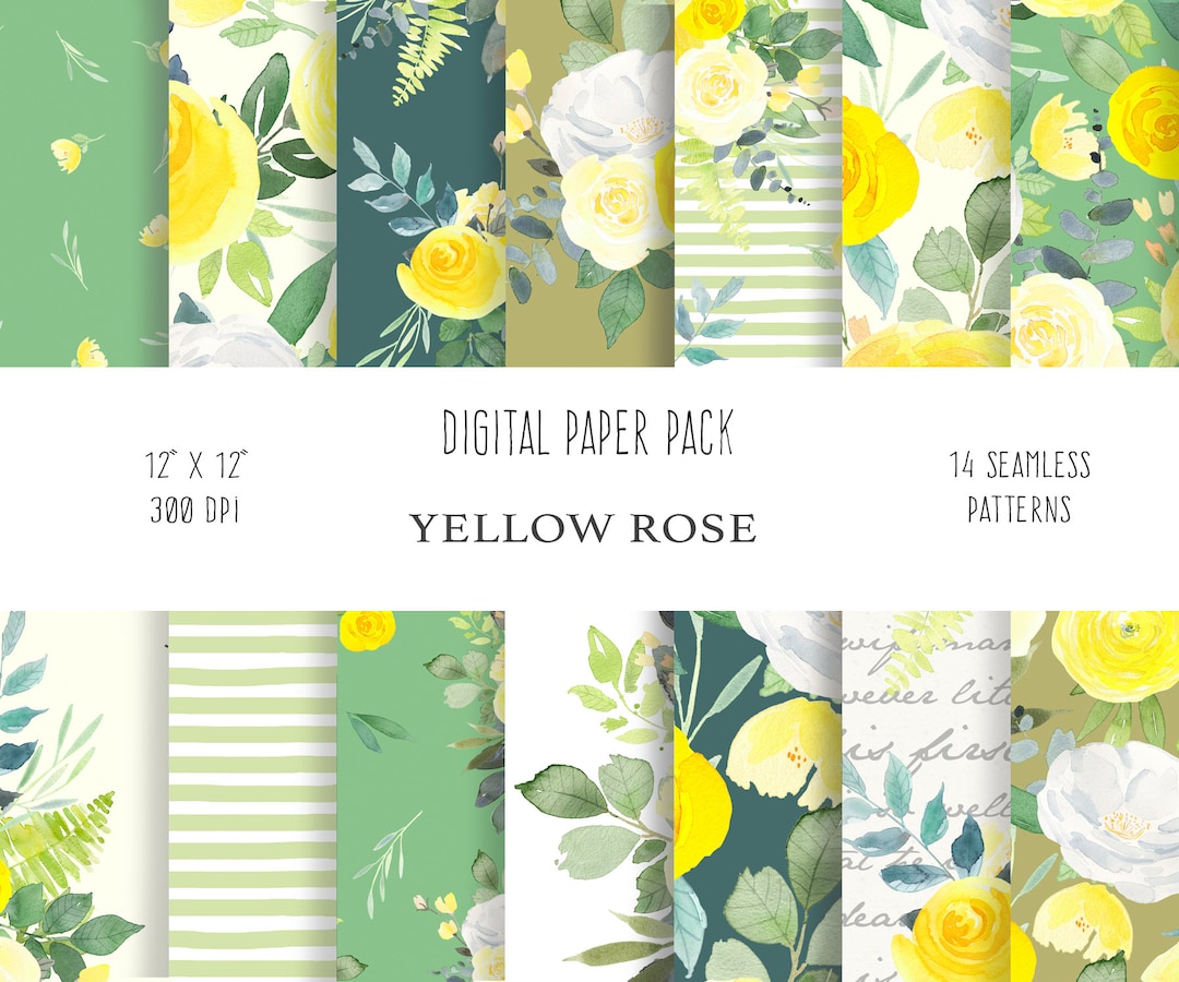 Digital Paper, Floral Digital Paper, Yellow Rose Repeat Patterns ...
