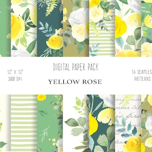 Digital Paper, Floral Digital Paper, Yellow Rose Repeat Patterns ...