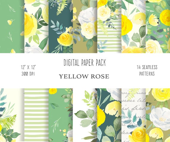 Digital Paper Floral Digital Paper Yellow Rose Repeat - Etsy