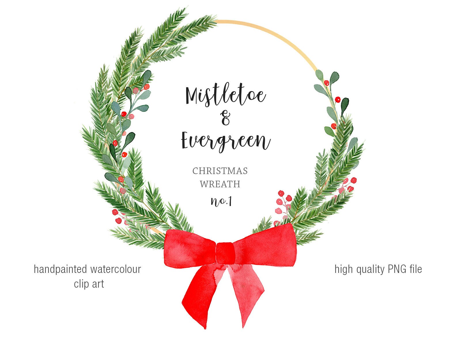 Watercolor Christmas Wreath Clipart Wedding, Greenery Christmas Wreath ...