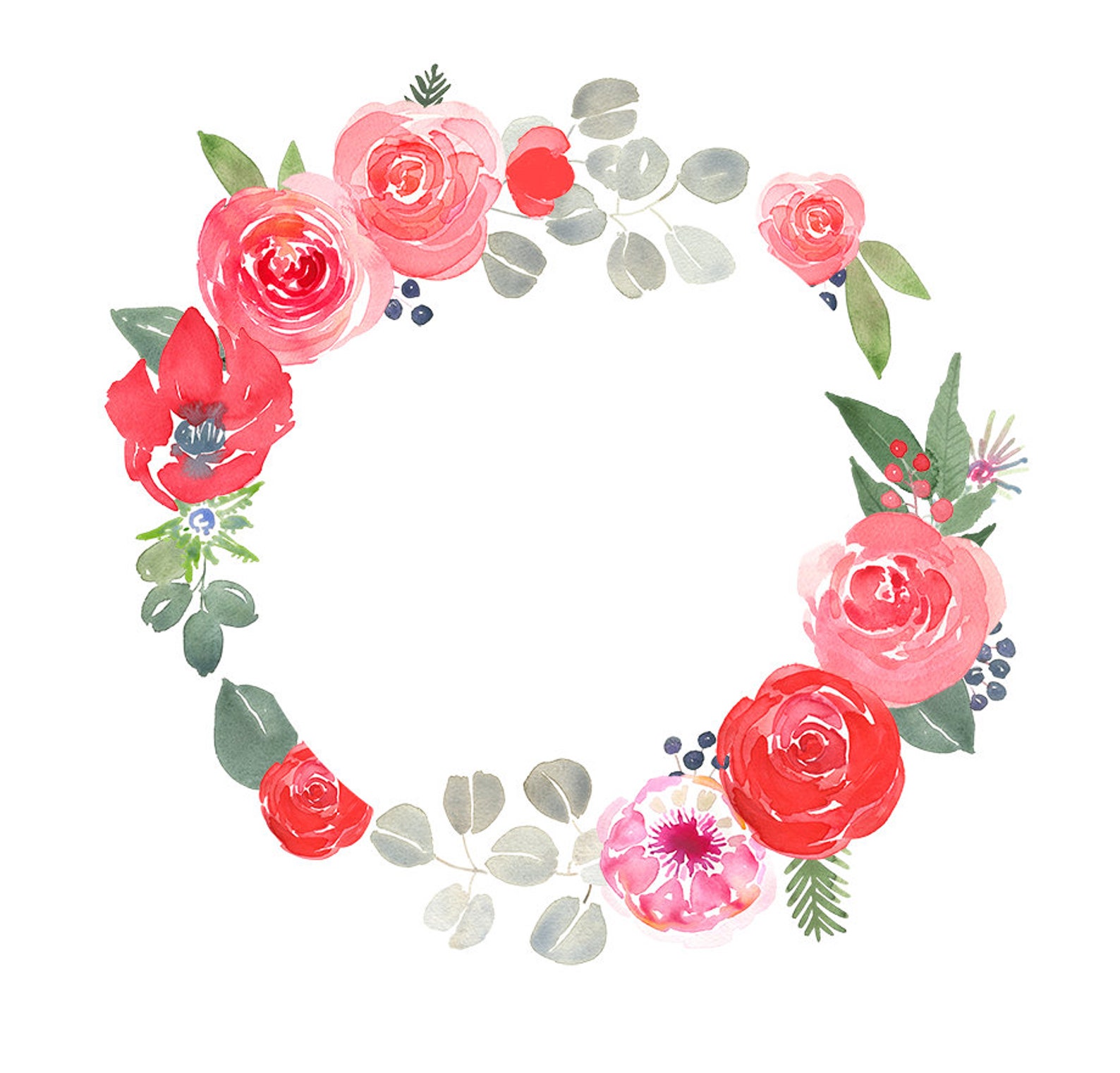 Watercolor Christmas Floral Clipart Green and Red Graphics - Etsy