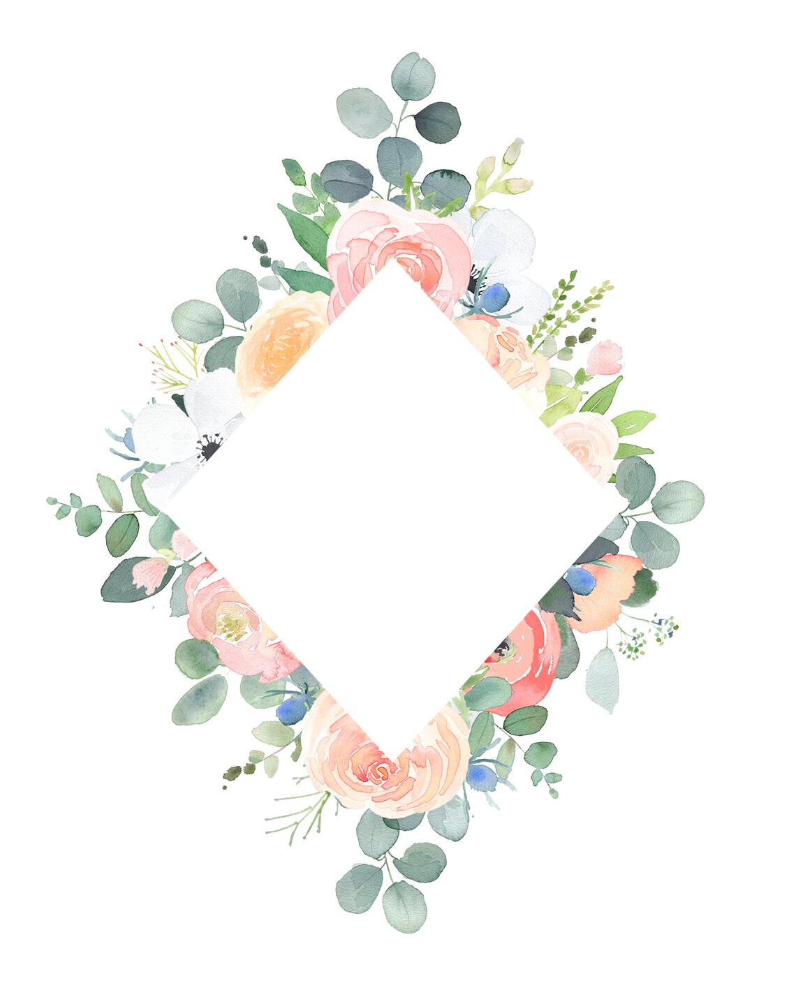 Peach Pink Rose Floral Frames Watercolor Clipart Wedding - Etsy