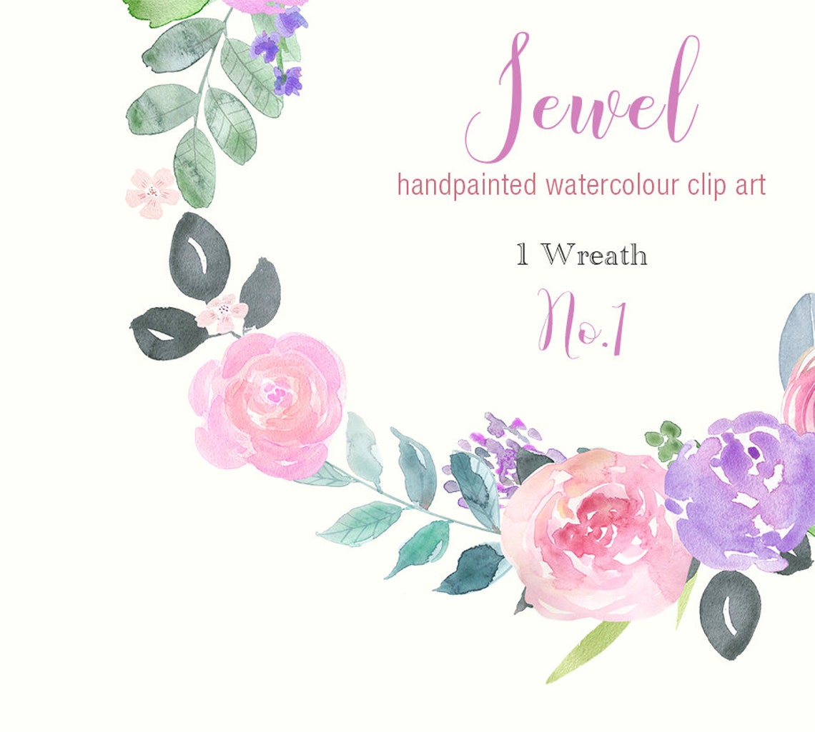 Watercolor Floral Wreath pink purple rustic clip art boho | Etsy
