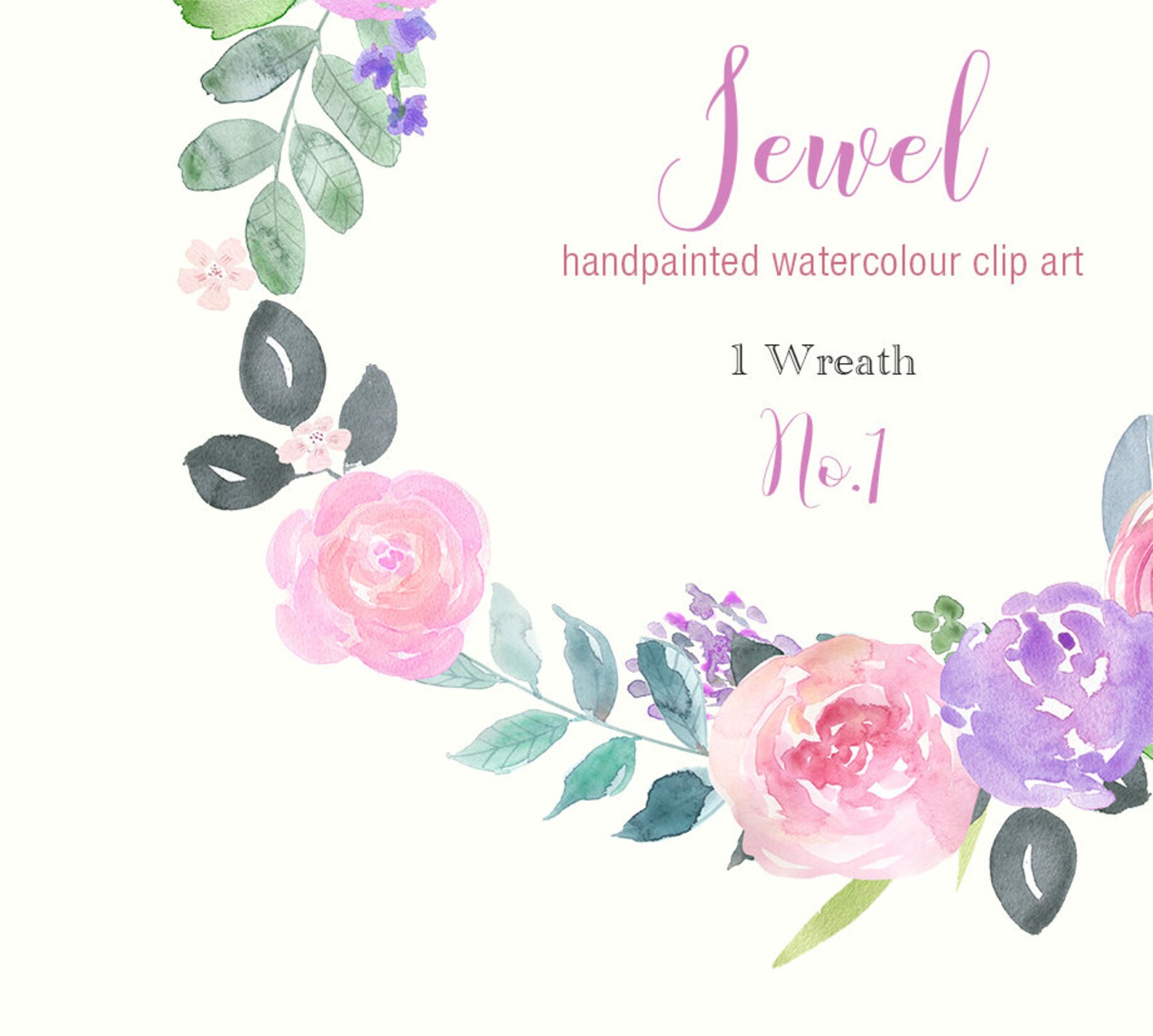 Watercolor Floral Wreath, Pink Purple, Rustic Clip Art, Boho Wedding ...