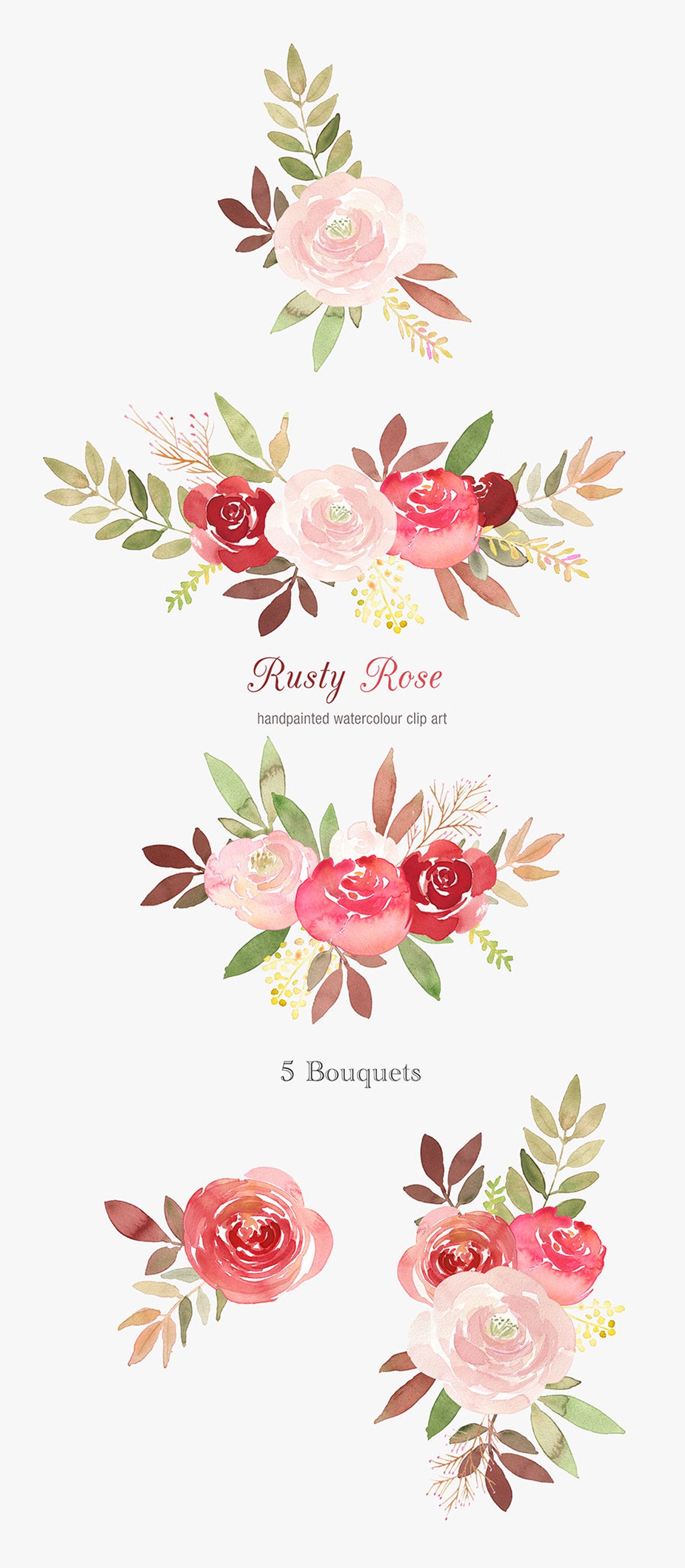 Fall Bouquet Clipart Rusty Rose Clip Art Floral Watercolor - Etsy