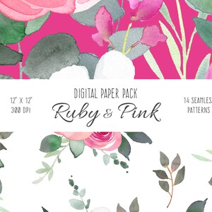 Floral Digital Paper - Ruby and Red Rose Watercolor Decoupage Download ...