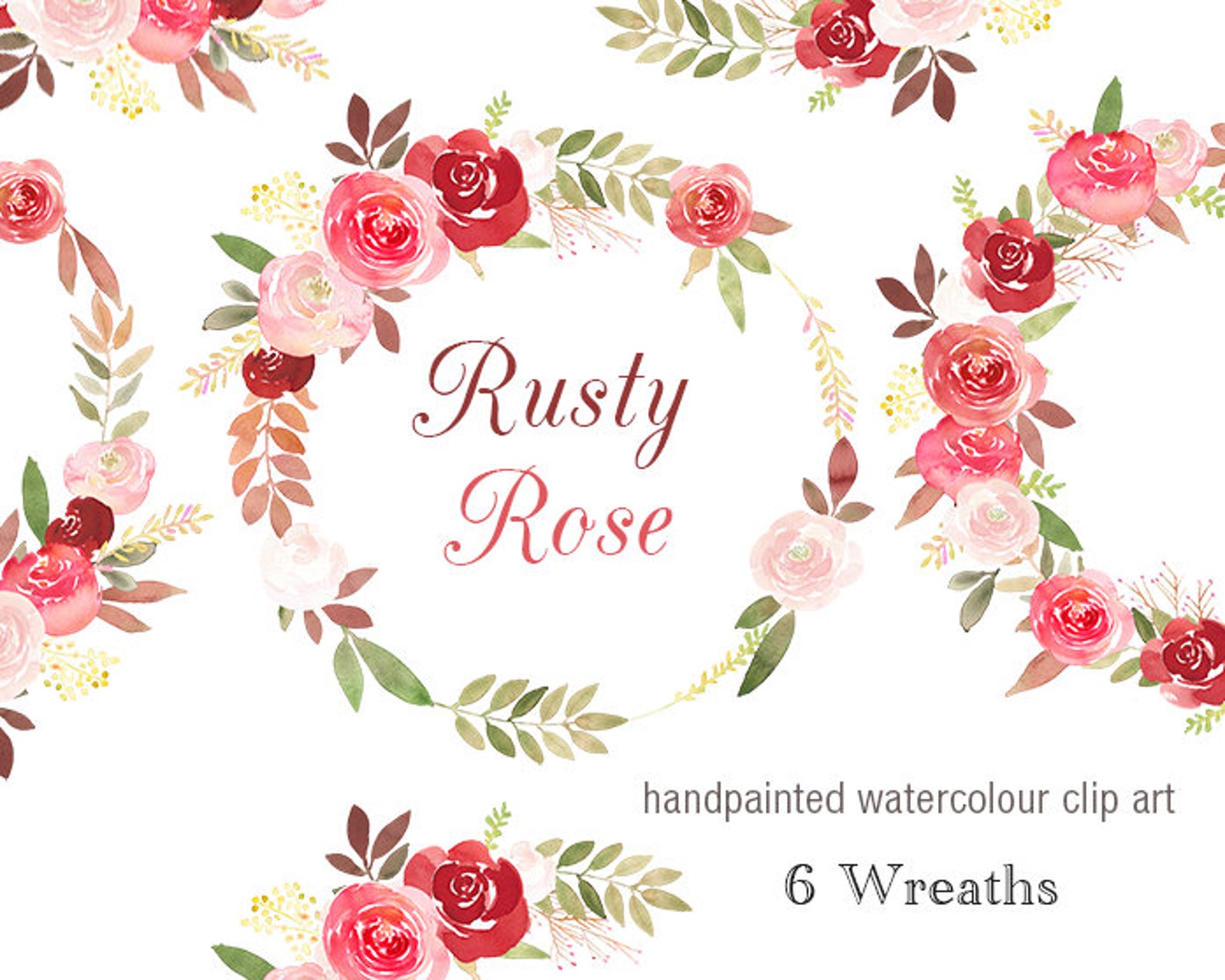 Clipart Wreaths Rusty Rose 6 Wreaths Digital Download - Etsy UK