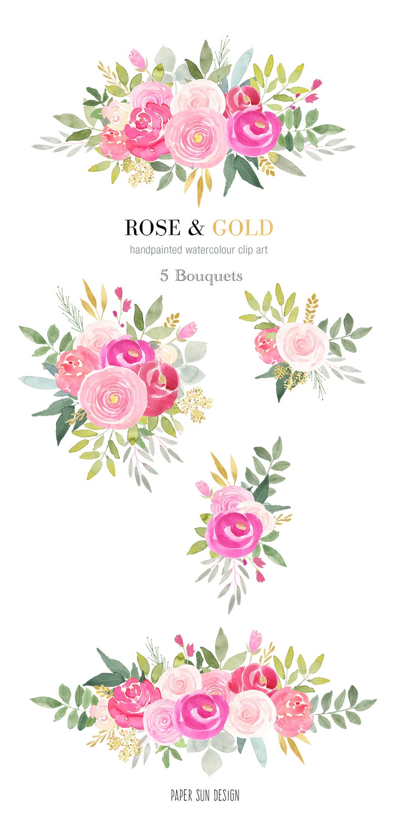 Clipart Floral Bundle - Gold and Rose Watercolor Clipart Pack ...