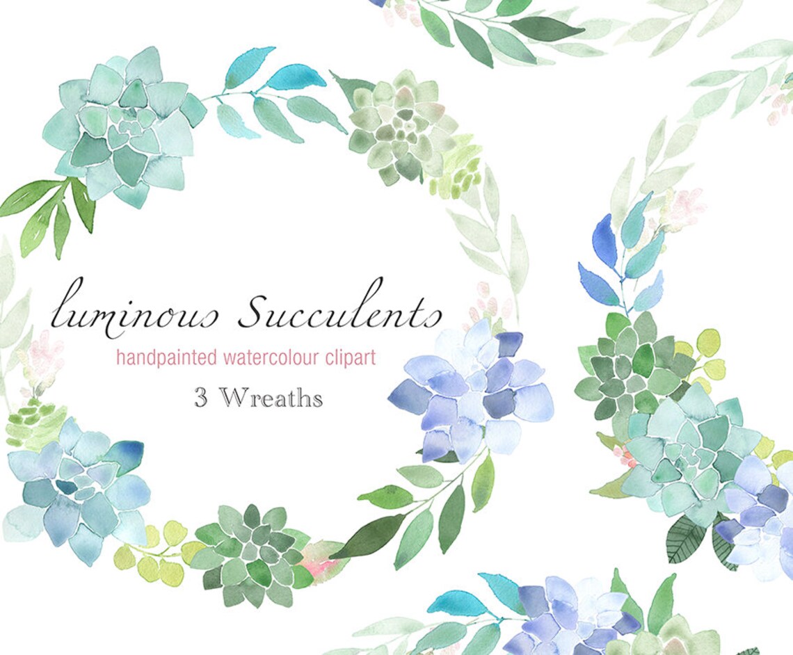 Succulents Wreath - Watercolor Clipart, Succulents Wedding Graphics ...