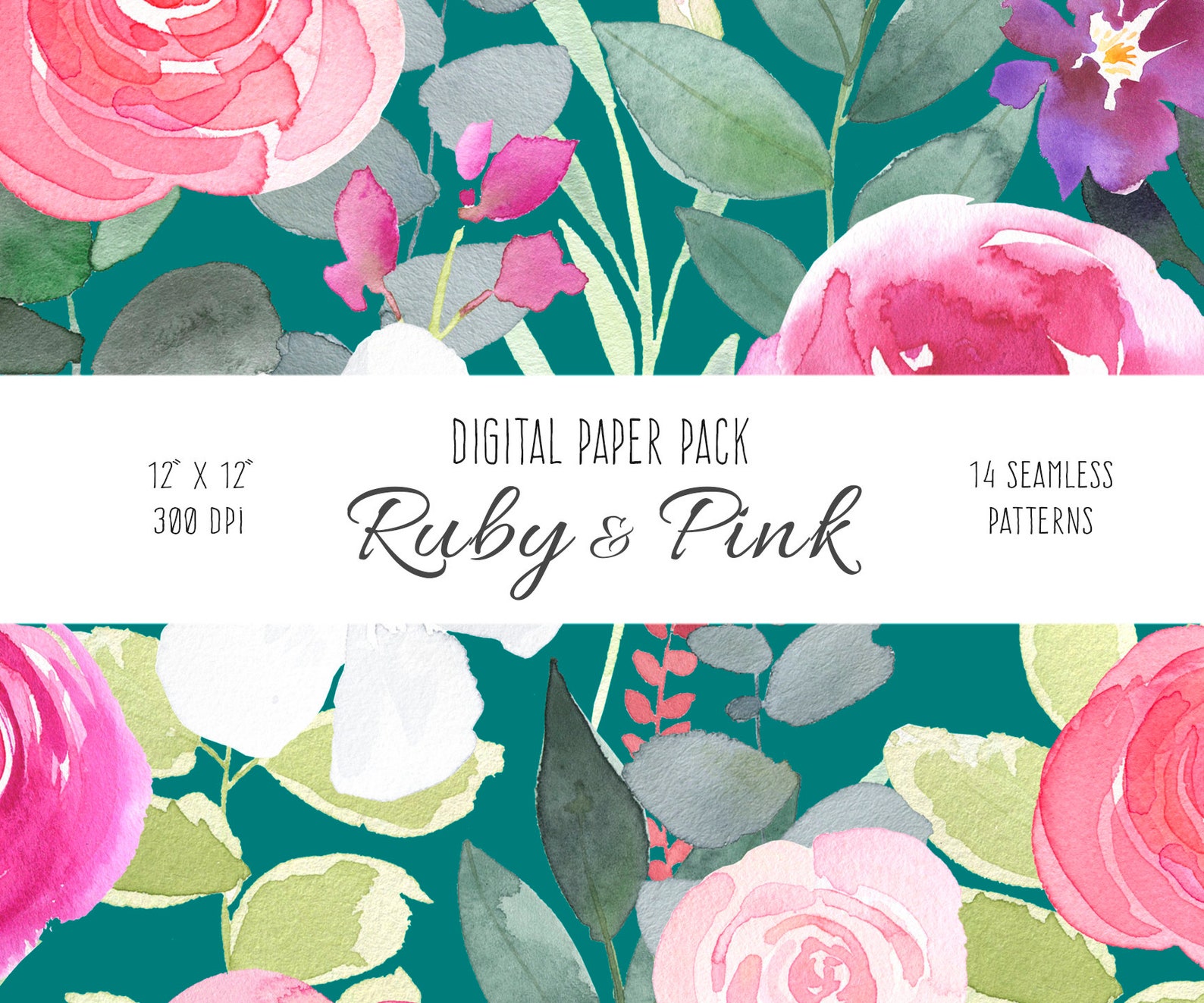 Floral Digital Paper - Ruby and Red Rose Watercolor Decoupage Download ...