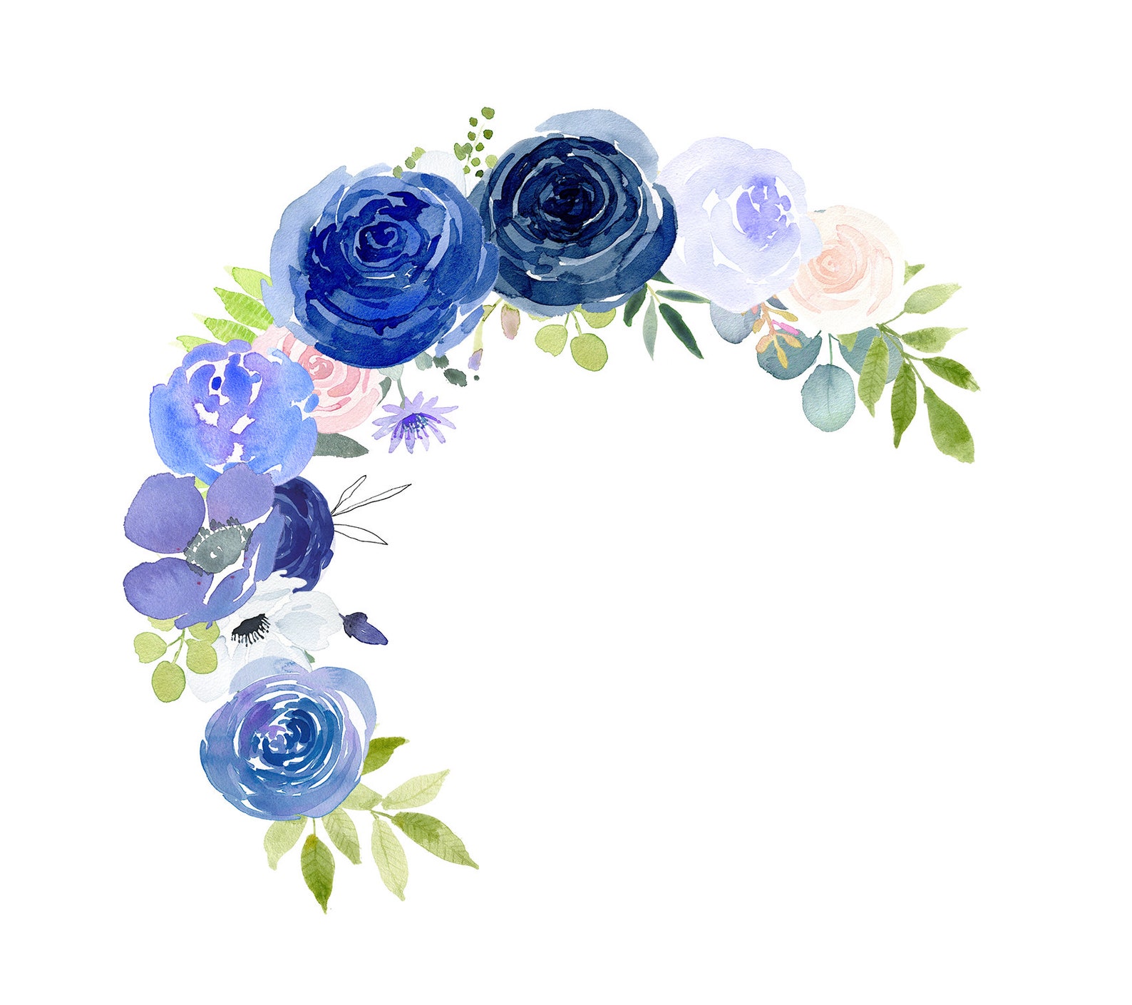 Navy and Blush Watercolor Clip Art Wreaths Navy Blue Floral - Etsy Israel