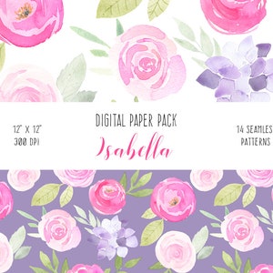 Watercolor Floral Digital Paper Pack - Decoupage Paper, Roses Repeat ...