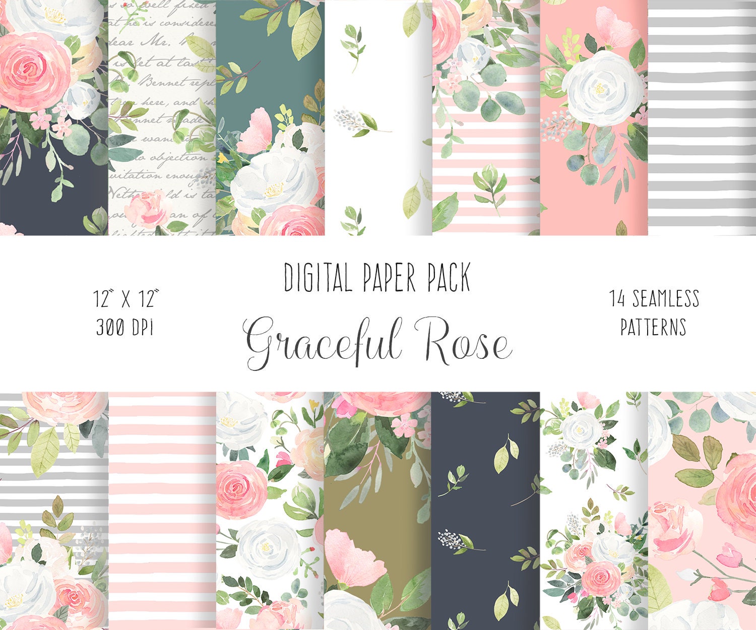 Seamless Patterns and Digital Backgrounds collection Watercolor flowers ...