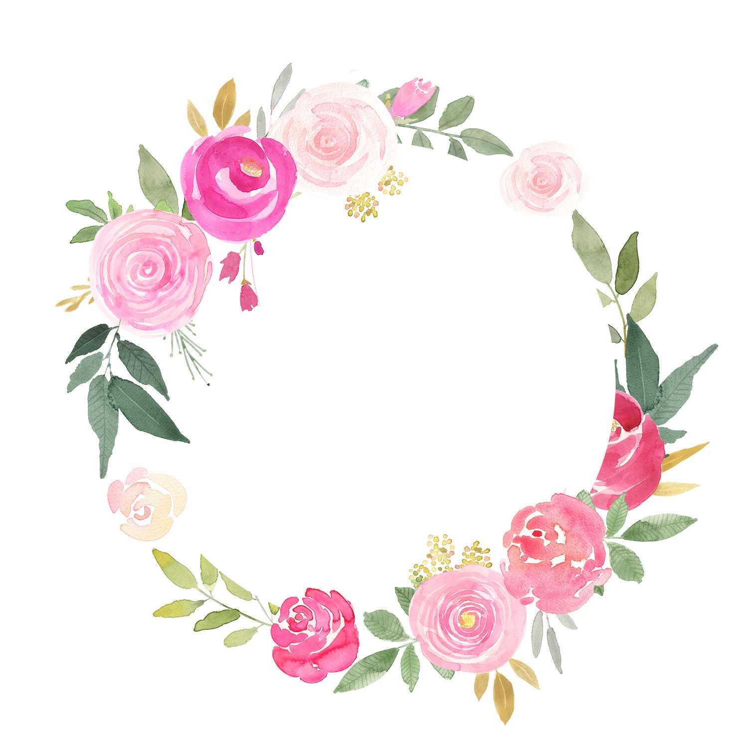 Pink Rose and Gold Watercolor Floral Frames for Pre-made | Etsy