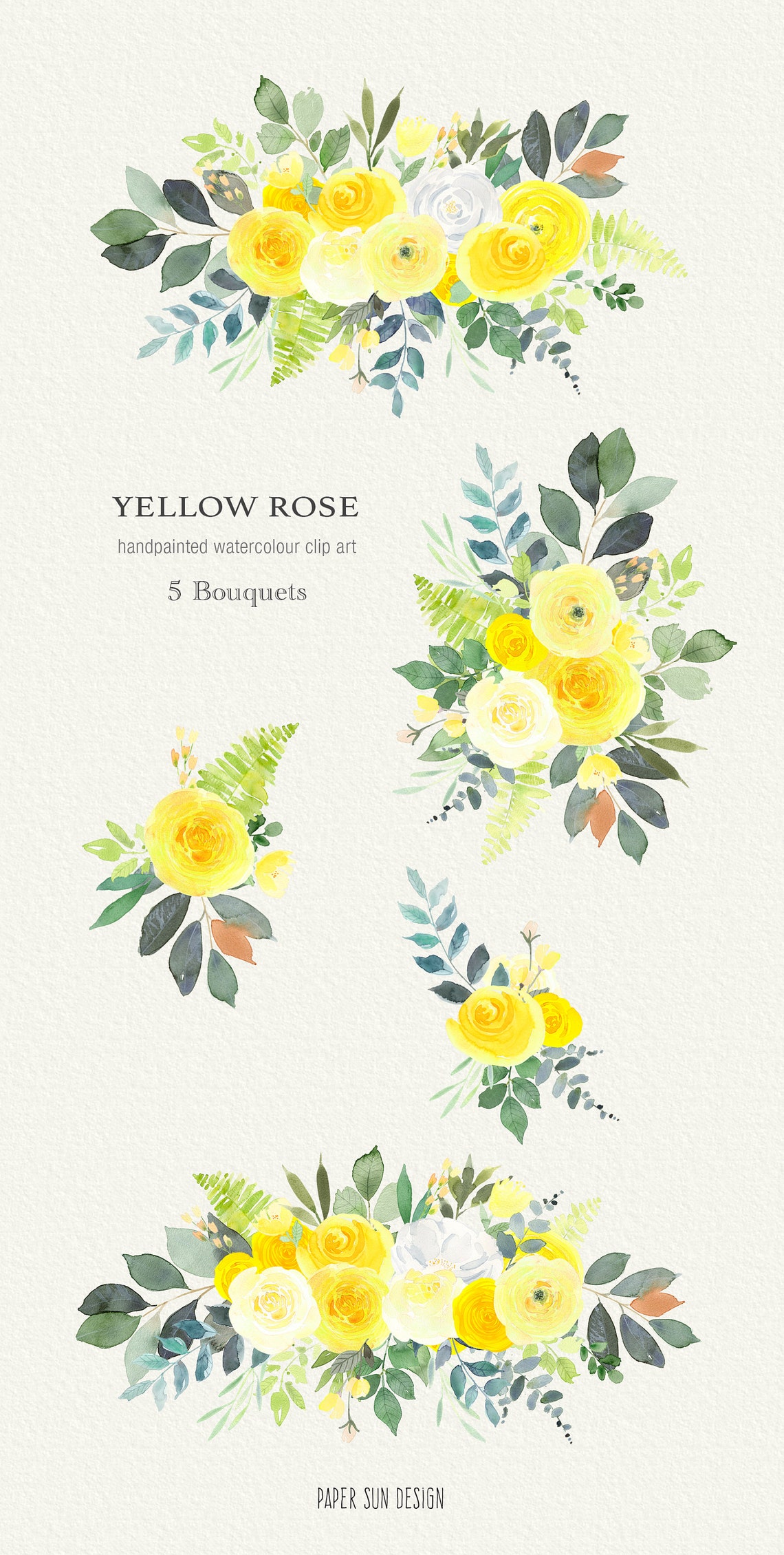 Yellow Rose Large Watercolor Clip Art Set, Watercolor Clipart Bundle ...