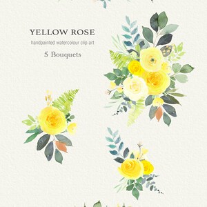 Yellow Rose Large Watercolor Clip Art Set, Watercolor Clipart Bundle ...
